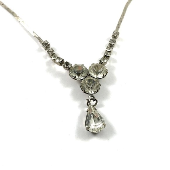 Jewelry | Vintage Silver Chain Rhinestone Necklace | Poshmark